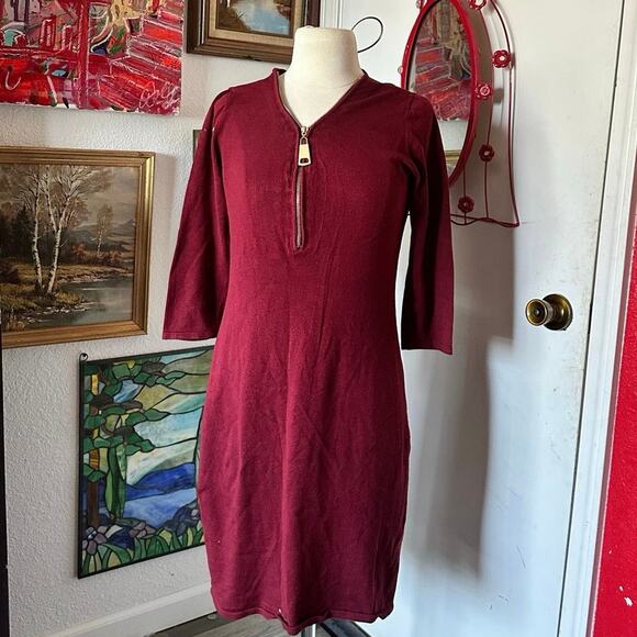 Allison Brittney | Dresses | Allison Brittney Burgundy Red Zip Up Midi ...